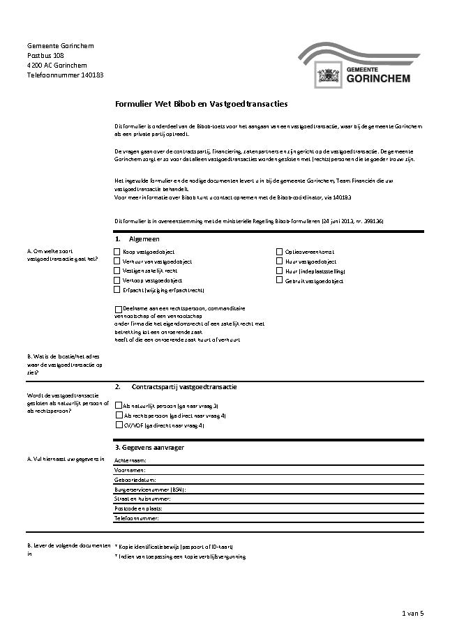 BELEIDSLIJN WET BIBOB VASTGOED GEMEENTE GORINCHEM | Lokale wet- en ...